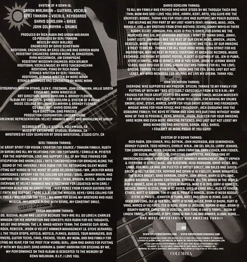 SYSTEM OF A DOWN: TOXICITY Second Studio Album (2001)