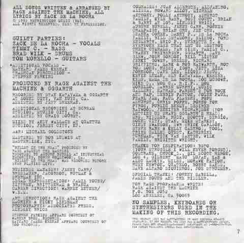 RAGE AGAINST THE MACHINE Debut Studio Album (1992)