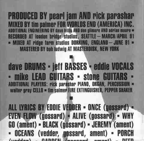 PEARL JAM: TEN Debut Studio Album (1991)